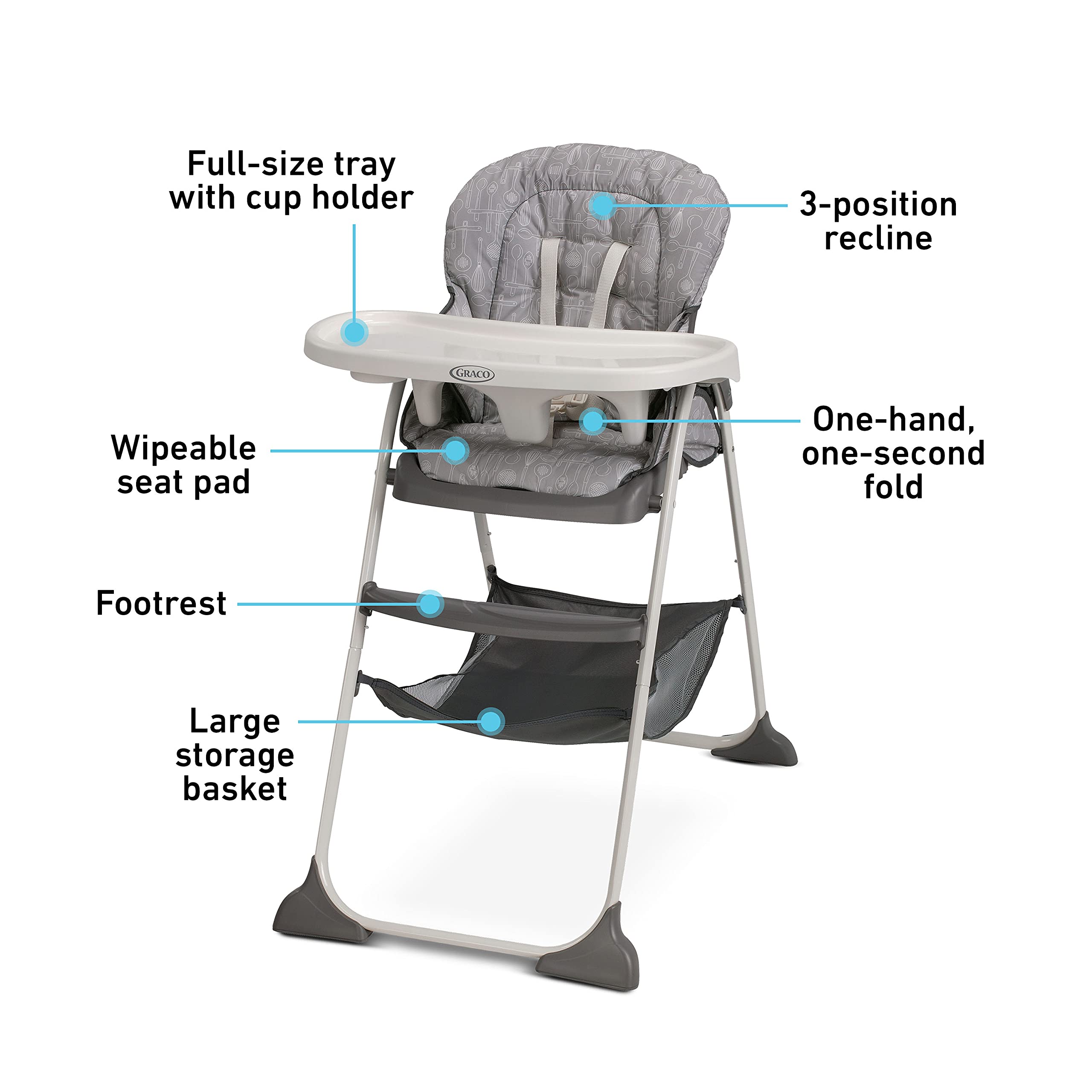 Graco Slim Snacker High Chair, Ultra Compact High Chair, Whisk