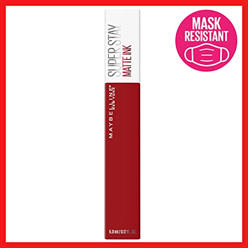 Maybelline Super Stay Matte Ink Liquid Lipstick Makeup, Long Lasting High Impact Color, Up to 16H Wear, Exhilarator, Ruby Red, 1 Count