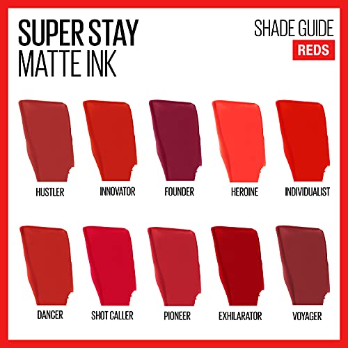 Maybelline Super Stay Matte Ink Liquid Lipstick Makeup, Long Lasting High Impact Color, Up to 16H Wear, Exhilarator, Ruby Red, 1 Count