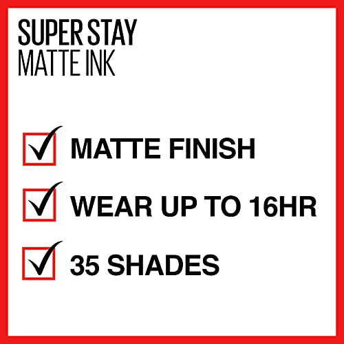 Maybelline Super Stay Matte Ink Liquid Lipstick Makeup, Long Lasting High Impact Color, Up to 16H Wear, Exhilarator, Ruby Red, 1 Count