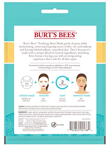 Burt's Bees Purifying Sheet Mask With Kiwi Extract Mask, 0.33 Ounce