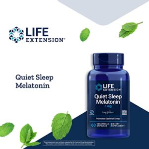 Life Extension Quiet Sleep Melatonin - 5mg of Melatonin Supplement with Vitamin C, B6, B12, Calcium, Magnesium and Inositol for Restful & Healthy Sleep - Non-GMO, Gluten-Free, Vegetarian - 60 Capsules