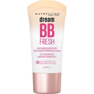 maybelline dream fresh skin hydrating bb cream, 8-in-1 skin perfecting beauty balm with broad spectrum spf 30, sheer tint coverage, oil-free, light/medium, 1 fl oz