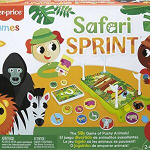 Safari Sprint Fisher-Price Kids Pre-School Game with Jungle-Themed Track, Hedgehog Pieces and Cards with African Animal Facts, 2 to 4 Players, Gift for Ages 3 Years & Older