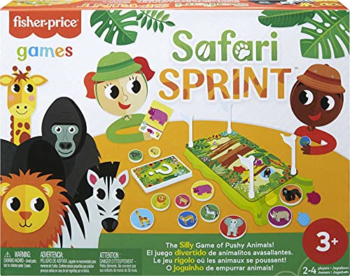 Safari Sprint Fisher-Price Kids Pre-School Game with Jungle-Themed Track, Hedgehog Pieces and Cards with African Animal Facts, 2 to 4 Players, Gift for Ages 3 Years & Older