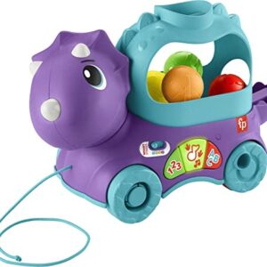 Fisher-Price Toddler Learning Toy Poppin’ Triceratops Dinosaur Pull-Along Ball Popper With Smart Stages For Ages 1+ Years