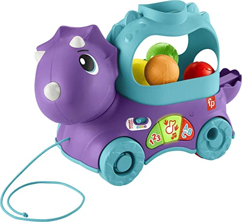 Fisher-Price Toddler Learning Toy Poppin’ Triceratops Dinosaur Pull-Along Ball Popper With Smart Stages For Ages 1+ Years