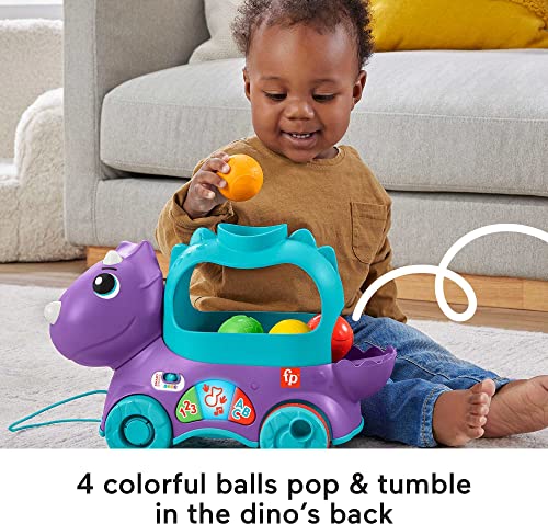 Fisher-Price Toddler Learning Toy Poppin’ Triceratops Dinosaur Pull-Along Ball Popper With Smart Stages For Ages 1+ Years