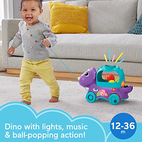 Fisher-Price Toddler Learning Toy Poppin’ Triceratops Dinosaur Pull-Along Ball Popper With Smart Stages For Ages 1+ Years