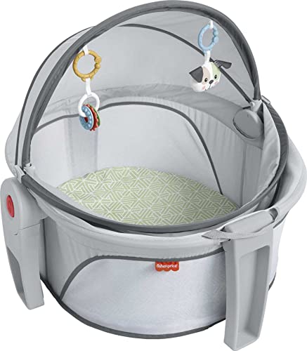 Fisher-Price Portable Bassinet And Play Space On-The-Go Baby Dome With 2 Toys And Canopy, Puppy Perfection