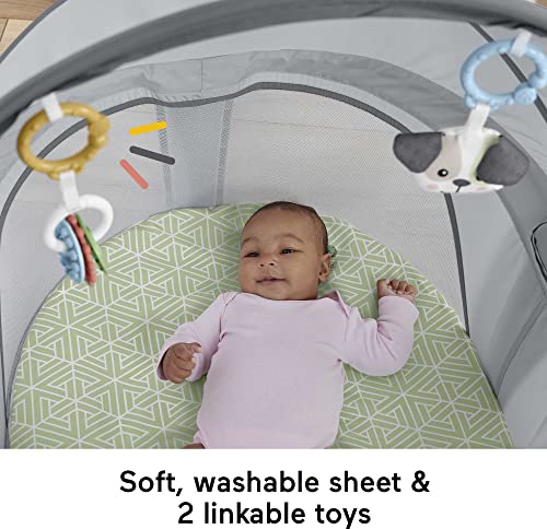 Fisher-Price Portable Bassinet And Play Space On-The-Go Baby Dome With 2 Toys And Canopy, Puppy Perfection