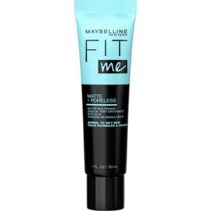 maybelline fit me matte + poreless mattifying face primer makeup with sunscreen, broad spectrum spf 20, 16hr wear, shine control, clear, 1 count