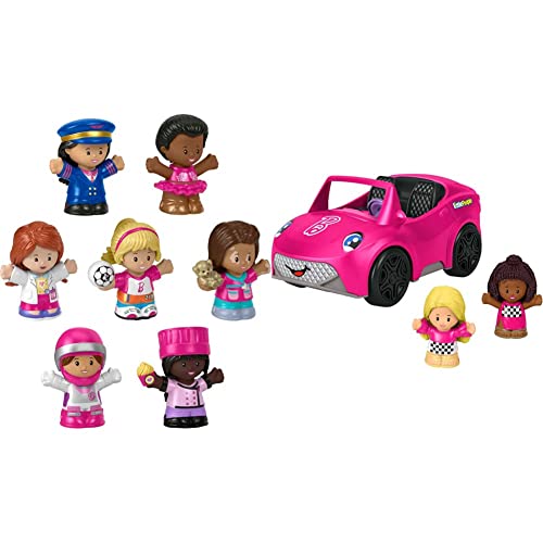 Barbie You Can Be Anything Figure Pack by Fisher-Price Little People, Gift Set of 7 Figures for Todd & Fisher-Price Little People Toddler Toy Car with Music Sounds and 2 Figures, Convertible