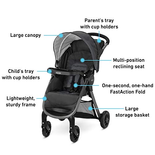 Graco FastAction SE Travel System | Includes Quick Folding Stroller and SnugRide 35 Lite Infant Car Seat, Redmond