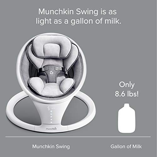 Munchkin® Bluetooth Enabled Lightweight Baby Swing with Natural Sway in 5 Ranges of Motion, Includes Remote Control