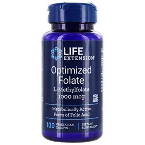 life extension optimized folate (l-methylfolate), 1000 mcg 100 vegetarian tablets (3 pack)