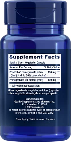 Life Extension Pomegranate Supplement for Cardiovascular Health Support – Non-GMO, Gluten-Free - 30 Vegetarian Capsules