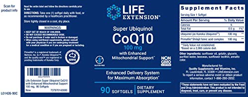 Life Extension COQ10 Super Ubiquinol 100mg 90 Count (Pack of 2) with Enhanced Mitochondrial Support