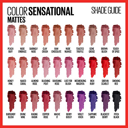 Maybelline Color Sensational Lipstick, Lip Makeup, Matte Finish, Hydrating Lipstick, Nude, Pink, Red, Plum Lip Color, Toasted Truffle, 0.15 oz; (Packaging May Vary)