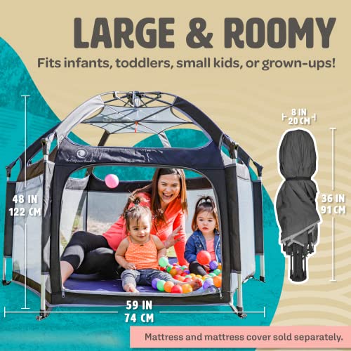 POP 'N GO Premium Indoor and Outdoor Baby Playpen - Portable, Lightweight, Pop Up Pack and Play Toddler Play Yard w/ Canopy and Travel Bag - Black