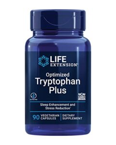 life extension optimized tryptophan plus 1000mg – l-tryptophan supplement with niacin and l-lysine for healthy sleep & stress response – gluten-free, non-gmo, vegetarian – 90 capsules