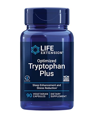 Life Extension Optimized Tryptophan Plus 1000mg - L-Tryptophan Supplement with Niacin and L-Lysine for Healthy Sleep & Stress Response – Gluten-Free, Non-GMO, Vegetarian - 90 Capsules