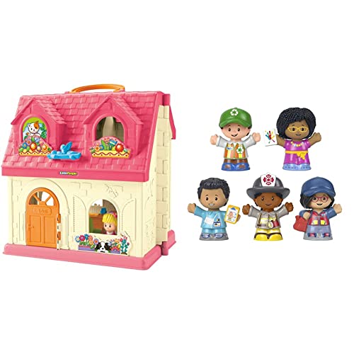 Fisher-Price Little People Surprise & Sounds Home [Amazon Exclusive] & Little People Community Heroes, Figure Set Featuring 5 Character Figures for Toddlers and Preschool Kids Ages 1 to 5 Years