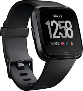 fitbit versa smart watch, black/black aluminium, one size (s & l bands included) (renewed)