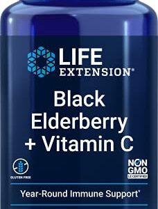 Life Extension Black Elderberry + Vitamin C - Immune System Support, Gluten-Free, Non-GMO - 60 Vegetarian Capsules