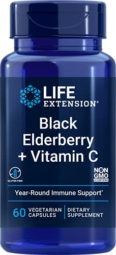 Life Extension Black Elderberry + Vitamin C - Immune System Support, Gluten-Free, Non-GMO - 60 Vegetarian Capsules