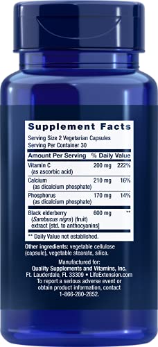 Life Extension Black Elderberry + Vitamin C - Immune System Support, Gluten-Free, Non-GMO - 60 Vegetarian Capsules