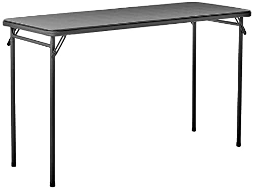 COSCO 20" x 48" Vinyl Top Folding Table & 6 Foot x 30 inch Fold-in-Half Blow Molded Folding Table, Black