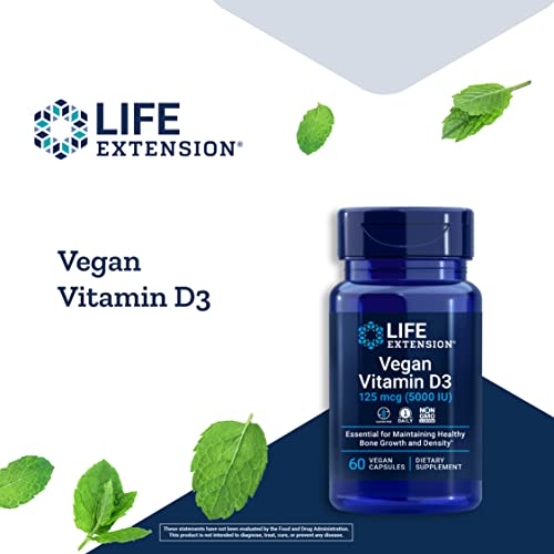 Life Extension Vegan Vitamin D3, Joint/Bone Health, Immune Support, Non-GMO, Gluten Free, 60 Count