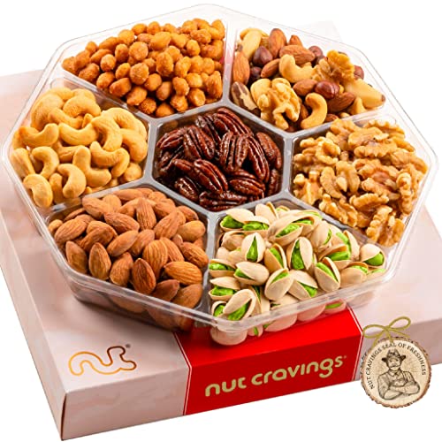 Easter Mixed Nuts Gift Basket in Red Gold Box (7 Assortments) Gourmet Food Bouquet Arrangement Platter, Birthday Care Package, Healthy Kosher Snack Tray, Adults Men Women