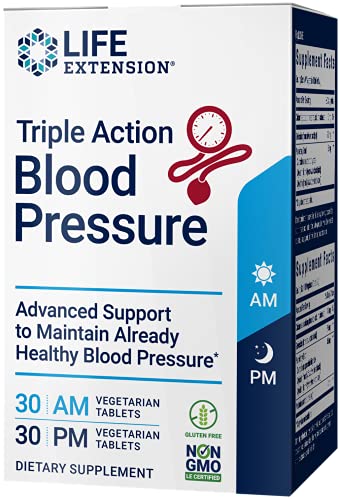 Life Extension Triple Action Healthy Blood Pressure Support, Flavonoid, Quercetin, Gluten-Free, Vegetarian, Non-GMO, AM & PM Tablets, 60 Count