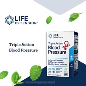 Life Extension Triple Action Healthy Blood Pressure Support, Flavonoid, Quercetin, Gluten-Free, Vegetarian, Non-GMO, AM & PM Tablets, 60 Count