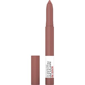 maybelline super stay ink crayon lipstick makeup, precision tip matte lip crayon with built-in sharpener, longwear up to 8hrs, trust your gut, mauve nude pink, 1 count