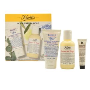 kiehl’sn body care bundle 3 piece set – ultimate strength hand salve, cream de corps & lip balm