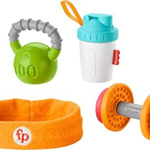 Fisher Price Teething & Rattle Toys Baby Biceps Gift Set, Gym-Themed for Infant Fine Motor & Sensory Play, 4 Pieces