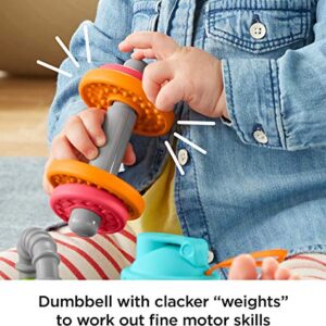 Fisher Price Teething & Rattle Toys Baby Biceps Gift Set, Gym-Themed for Infant Fine Motor & Sensory Play, 4 Pieces