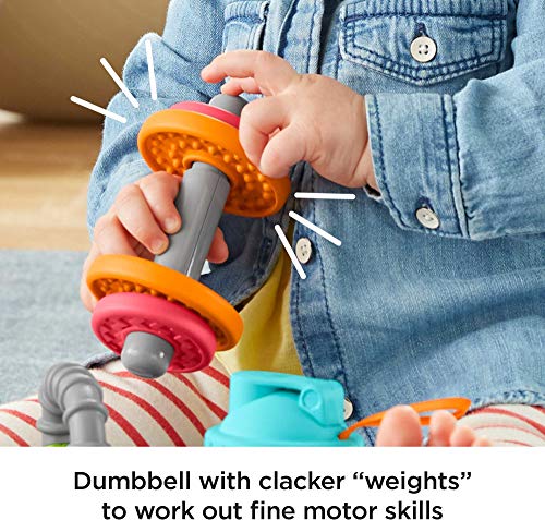 Fisher Price Teething & Rattle Toys Baby Biceps Gift Set, Gym-Themed for Infant Fine Motor & Sensory Play, 4 Pieces