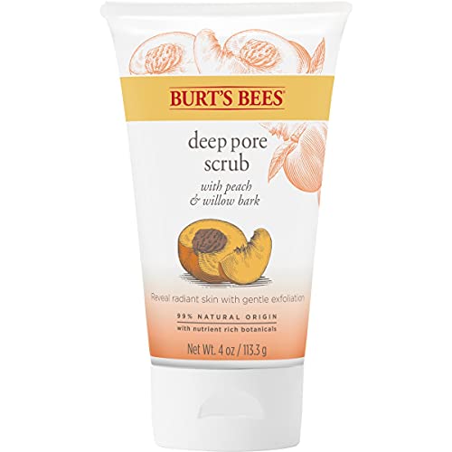 Burt's Bees Peach and Willow Bark Deep Pore Scrub, Exfoliating Facial Scrub, 4 Ounces (Pack of 3)