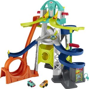 fisher-price little people toddler playset launch & loop raceway race track with lights sounds & 2 toy cars for ages 18+ months