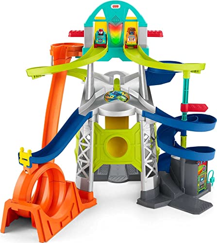 Fisher-Price Little People Toddler Playset Launch & Loop Raceway Race Track with Lights Sounds & 2 Toy Cars for Ages 18+ Months