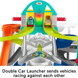 Fisher-Price Little People Toddler Playset Launch & Loop Raceway Race Track with Lights Sounds & 2 Toy Cars for Ages 18+ Months