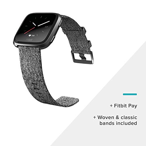 Fitbit Versa Special Edition Smart Watch - Charcoal Woven & Black Band (Renewed)