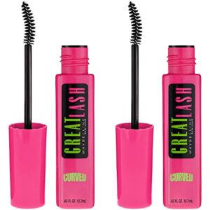 maybelline new york great lash curved brush washable mascara, very black, 0.86 fl oz, 2 count (pack of 1)