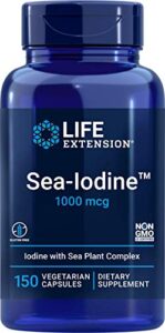 life extension sea-iodine capsules, 1000 mcg, 150 veg caps, natural iodine supplement from kelp and bladderwack