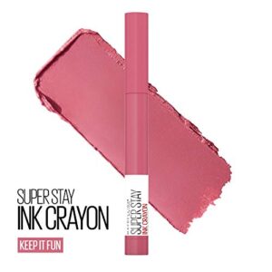 Maybelline Super Stay Ink Crayon Lipstick Makeup, Precision Tip Matte Lip Crayon with Built-in Sharpener, Longwear Up To 8Hrs, Keep It Fun, Rosey Nude Pink, 1 Count