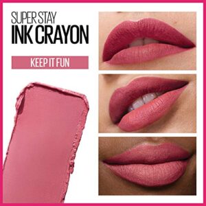 Maybelline Super Stay Ink Crayon Lipstick Makeup, Precision Tip Matte Lip Crayon with Built-in Sharpener, Longwear Up To 8Hrs, Keep It Fun, Rosey Nude Pink, 1 Count